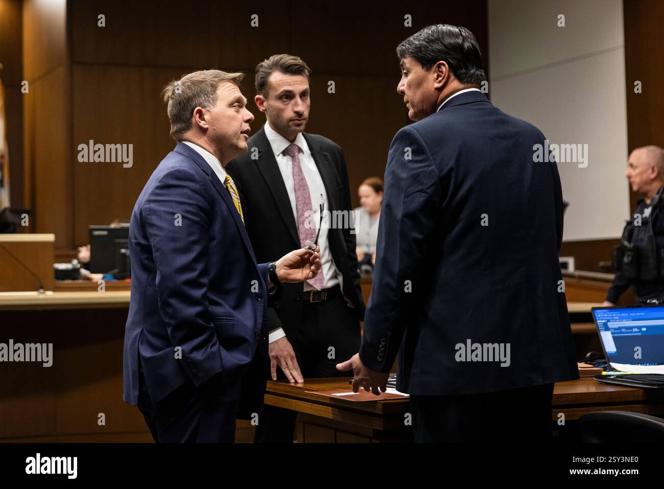 From left, Lake County State's Attorney Eric Rinehart speaks with ...
