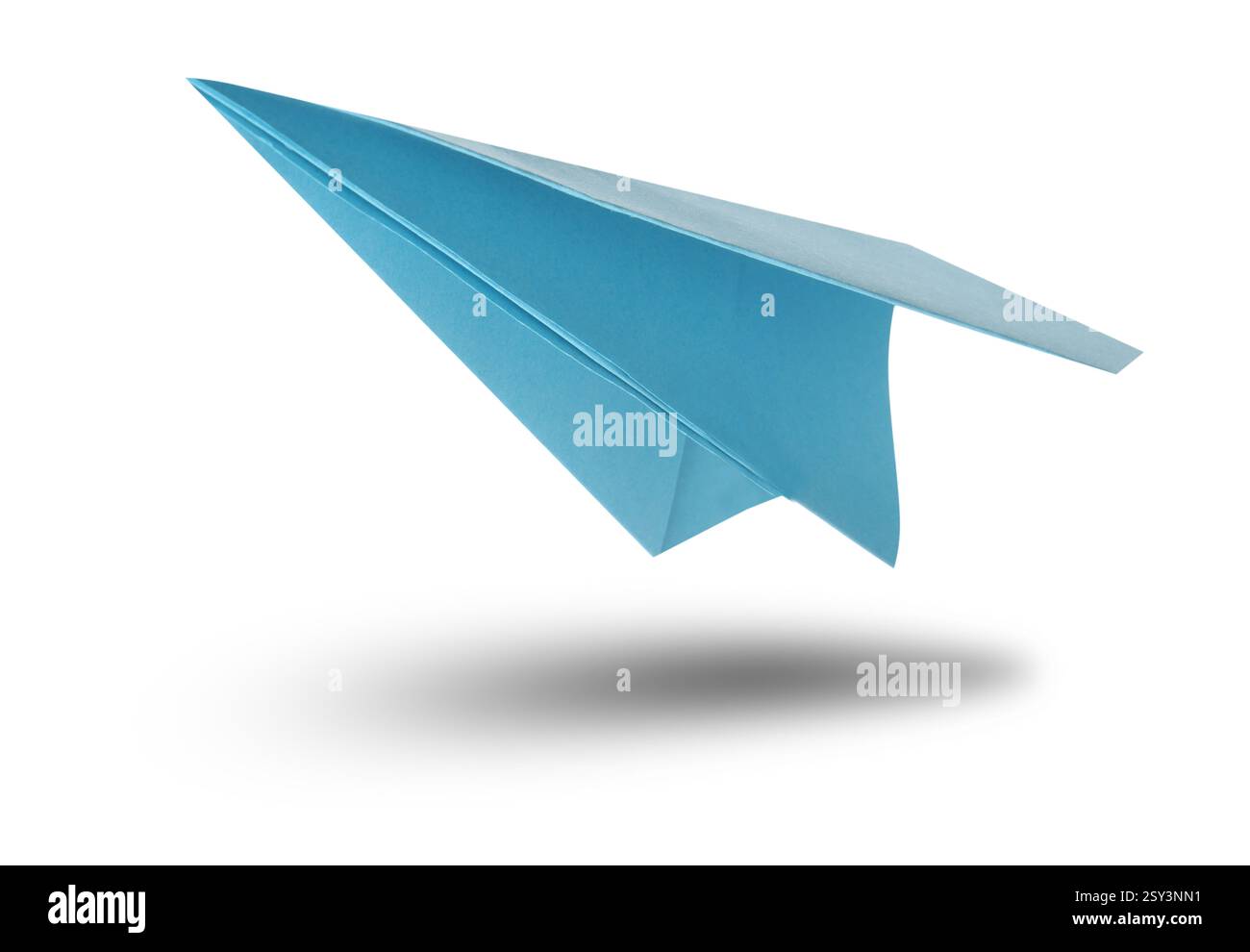 Light blue paper plane in air on white background Stock Photo - Alamy