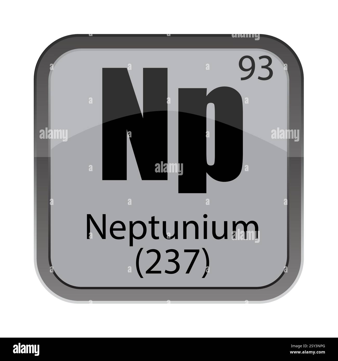 Np Neptunium tile. Atomic 93 spelled. Mass 237 mention. Grey chemical ...