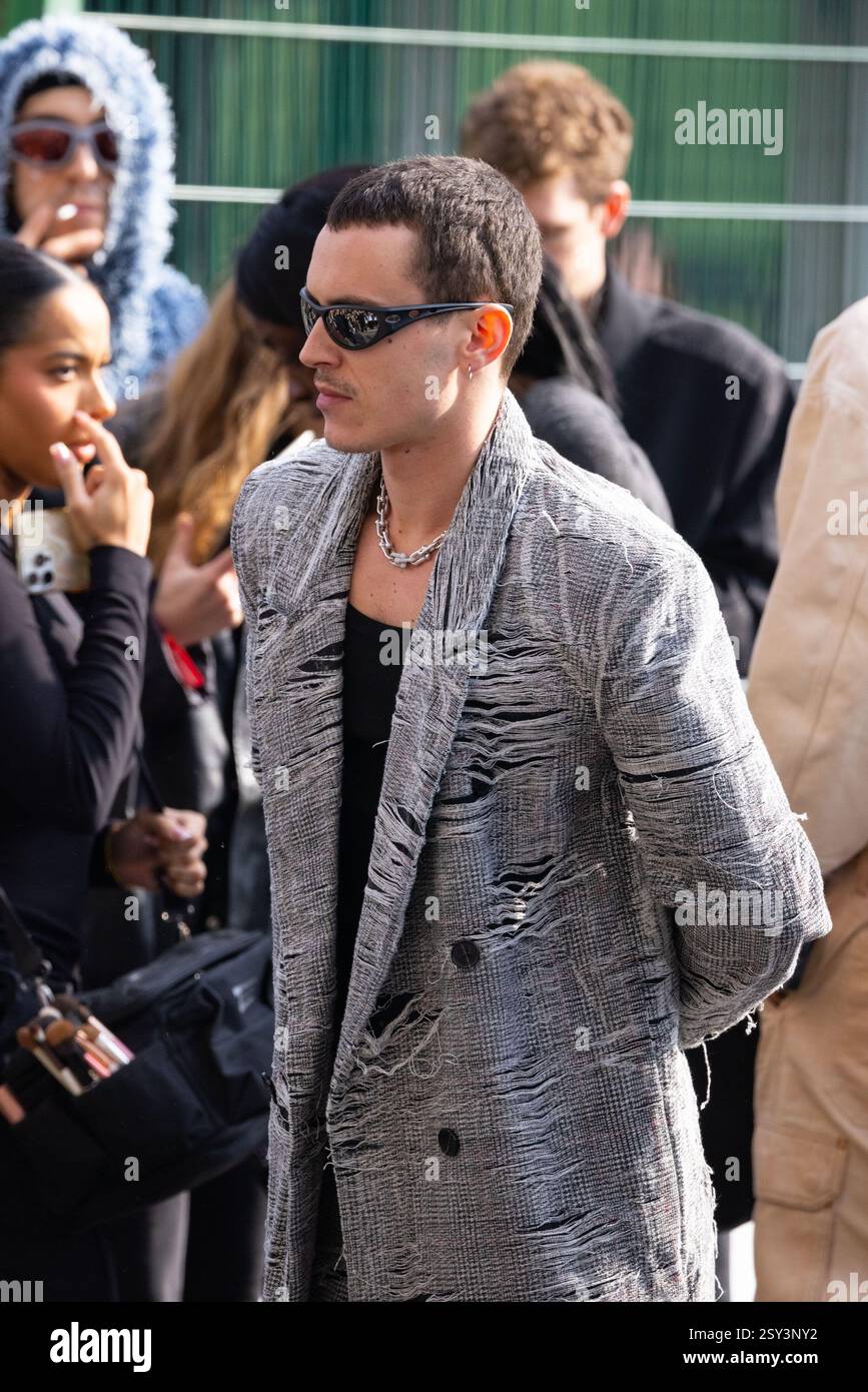 Aron Piper is seen arriving at the Diesel fashion show during the Milan ...