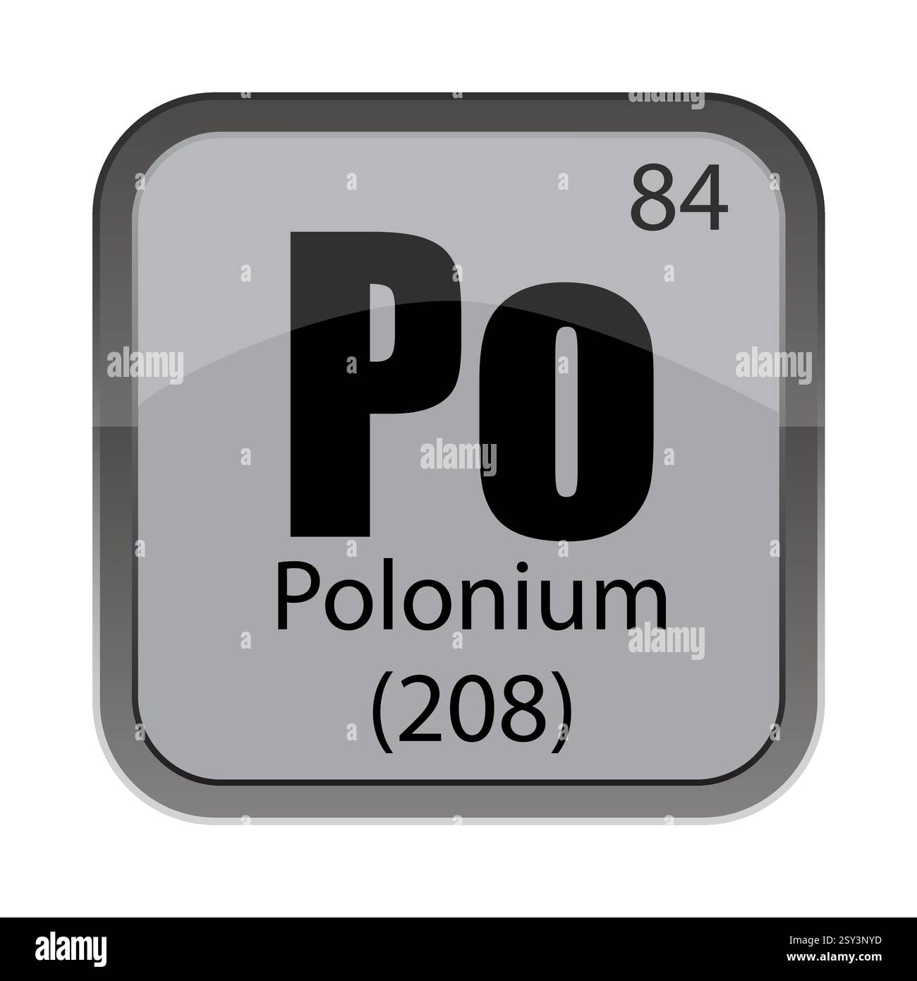 Po Polonium 208. Number 84 text. Gray chemical tile. Vector periodic ...