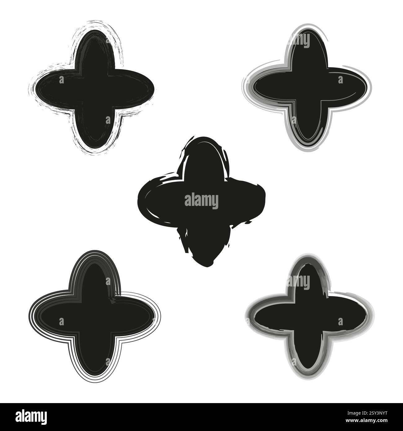 Abstract cross icon. Grunge plus symbol. Distorted shape element. Black ...