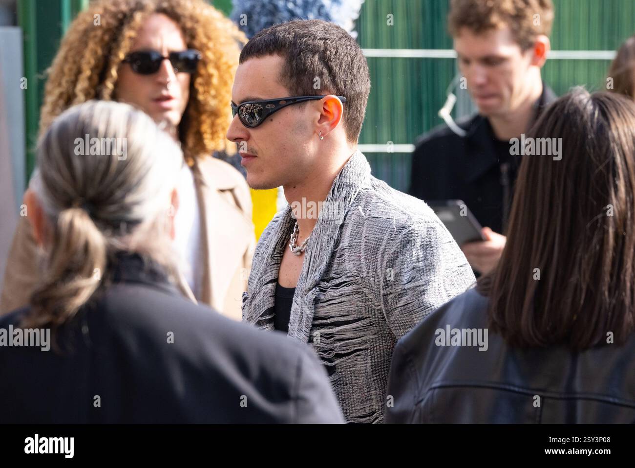 Aron Piper is seen arriving at the Diesel fashion show during the Milan ...