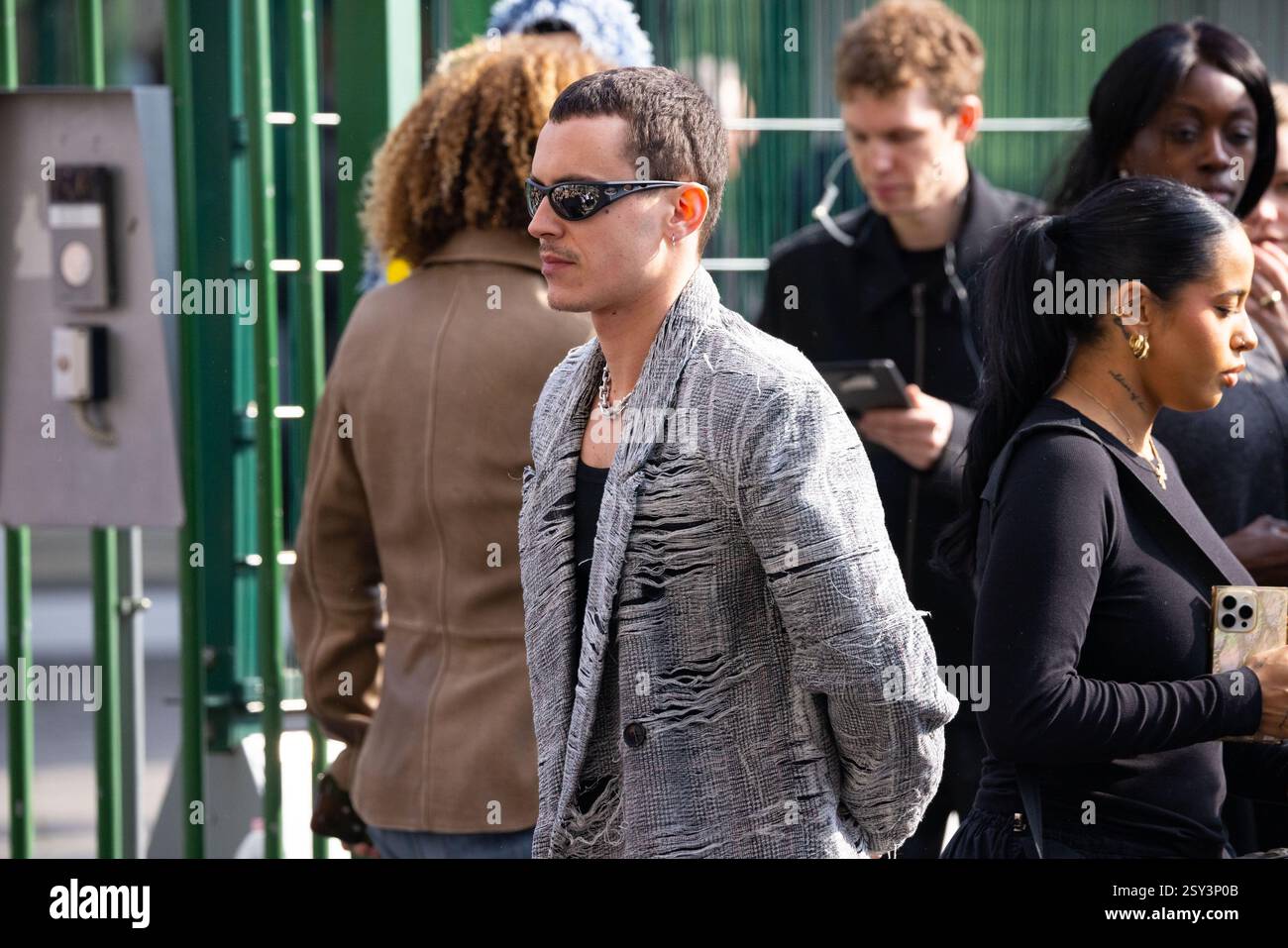 Aron Piper is seen arriving at the Diesel fashion show during the Milan ...