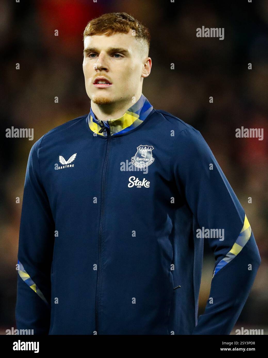 Jake O’Brien of Everton lines up prior to the Premier League match ...