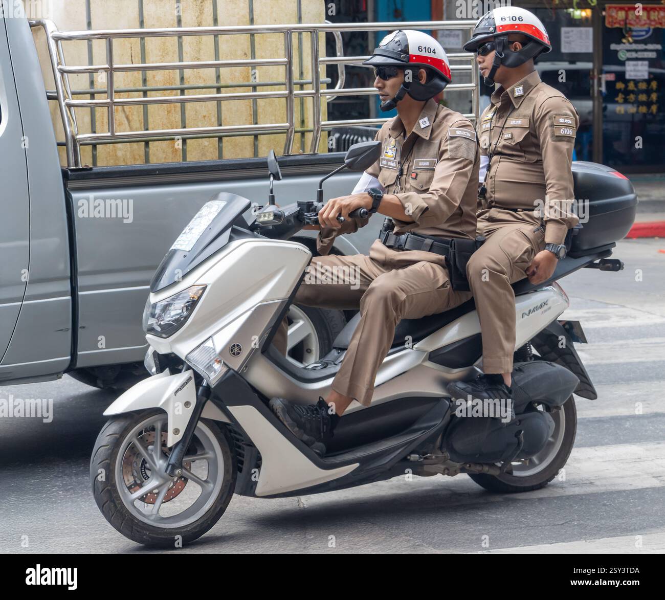 BETONG, THAILAND, MAR 02 2024, A traffic police riding a motorcycle in ...