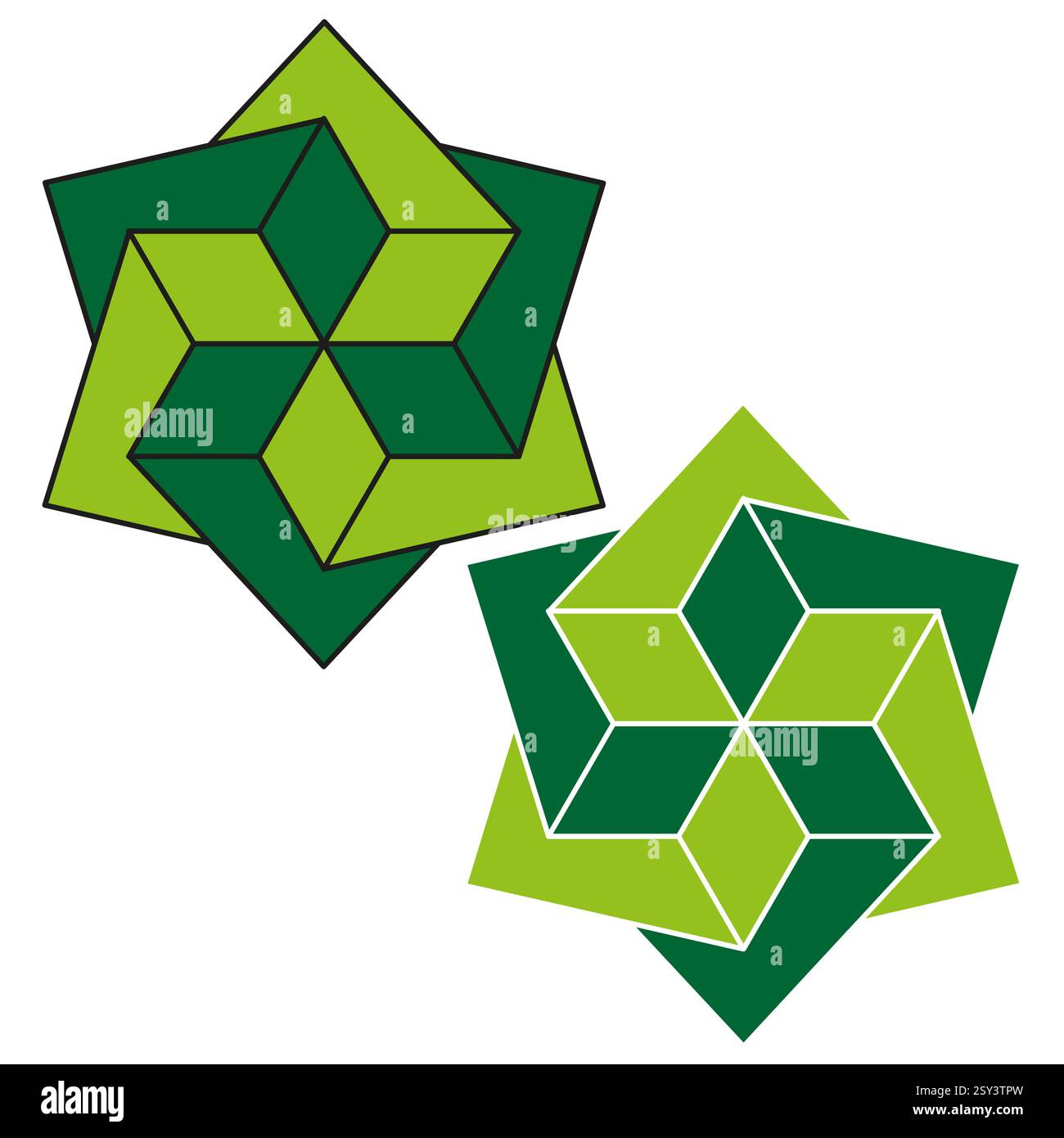 Geometric star shapes. Optical illusion design. Isometric cube patterns ...