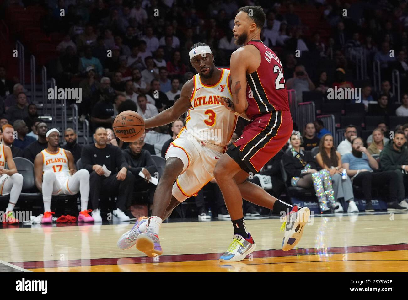 Atlanta Hawks guard Caris LeVert (3) looks to pass the ball as Miami ...