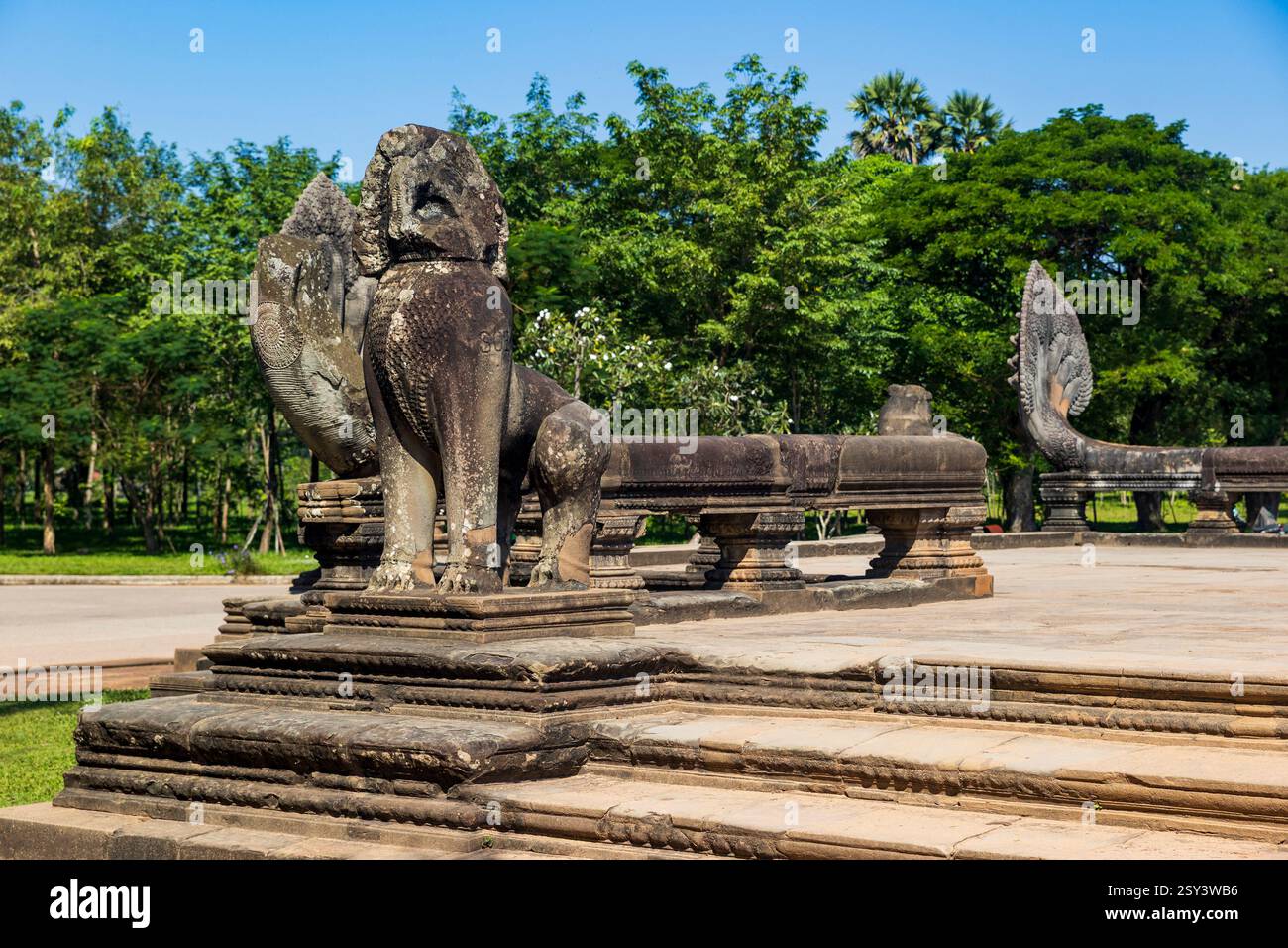 Bridge sculpture at Angkor Wat, the world’s largest temple, Siem Reap ...