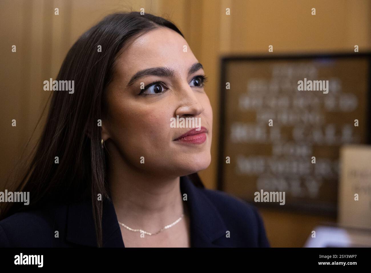 Rep. Alexandria Ocasio-Cortez (D-N.Y.) speaks with reporters as she ...