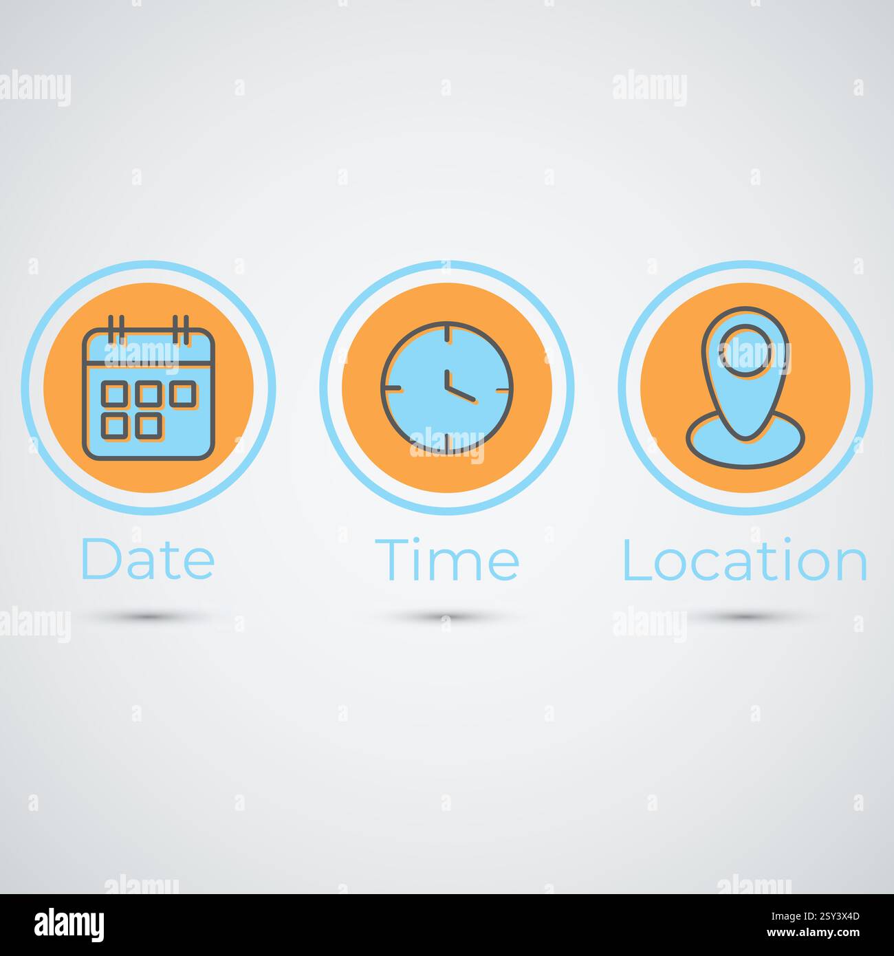 Date time location icon clock calendar location icon web icon set flat vector illustration Stock ...