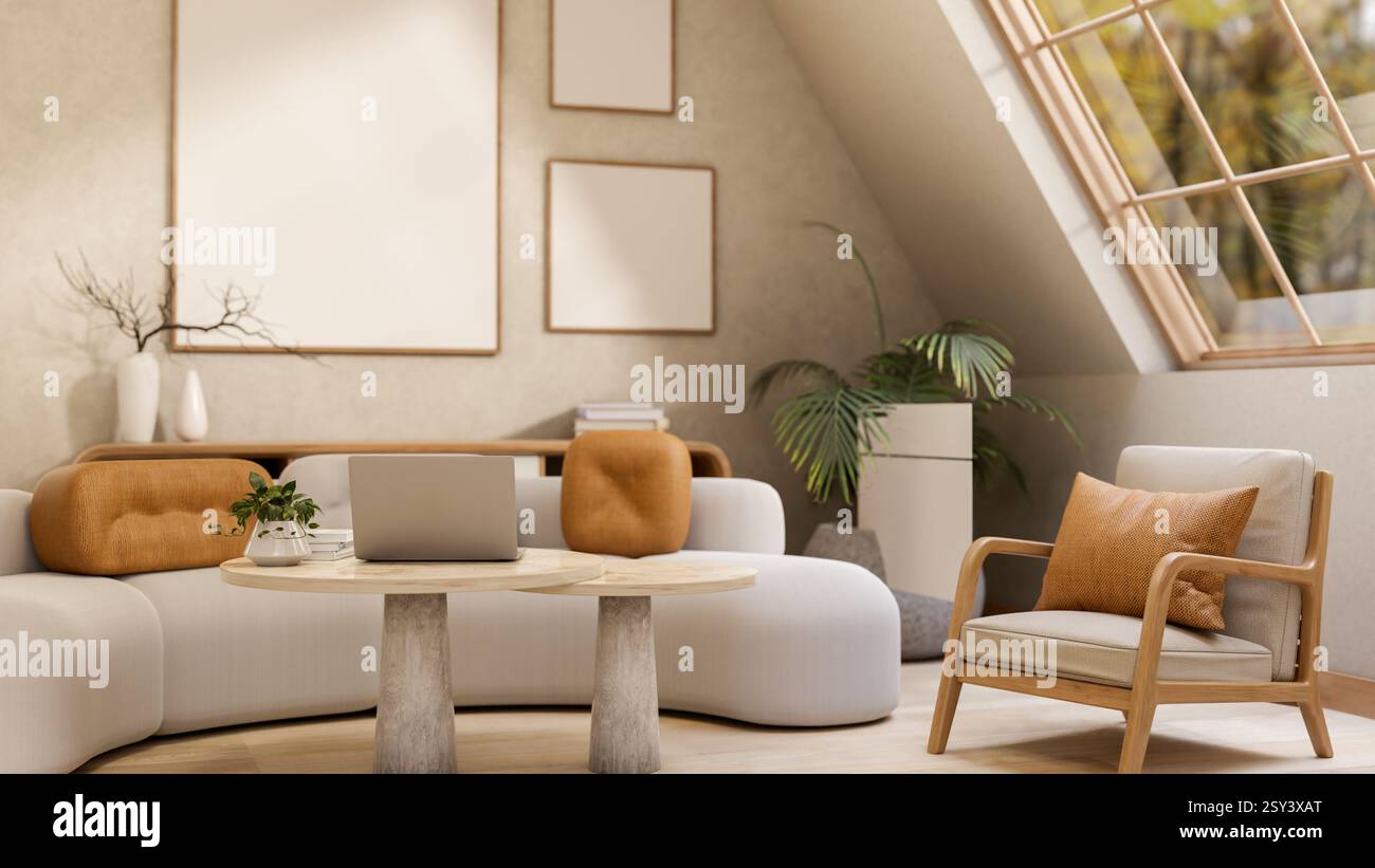 Modern style curved fabric sofa with marble tea table and arm chair in ...