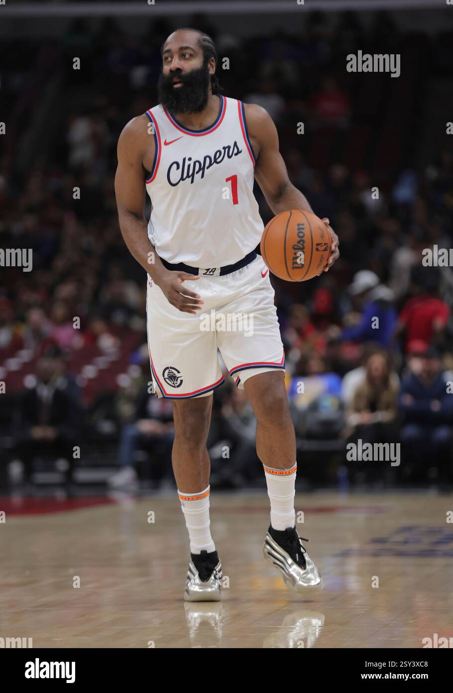 CHICAGO, IL - FEBRUARY 26: James Harden #1 of the LA Clippers brings ...