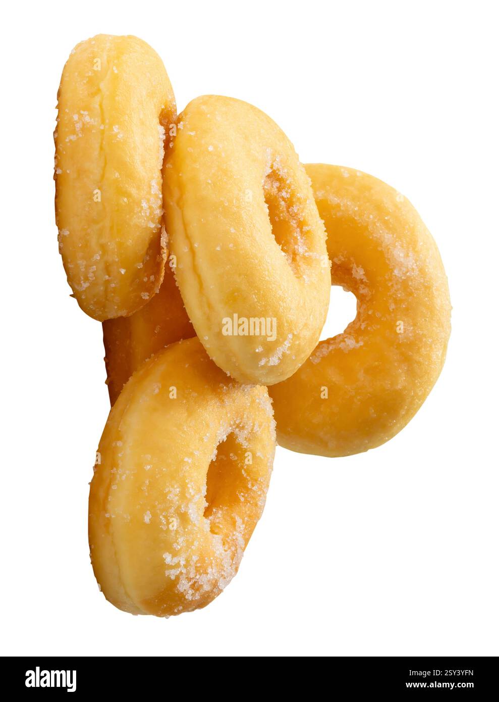 Side view of brown sugar glazed cinnamon donuts in stack is isolated on ...