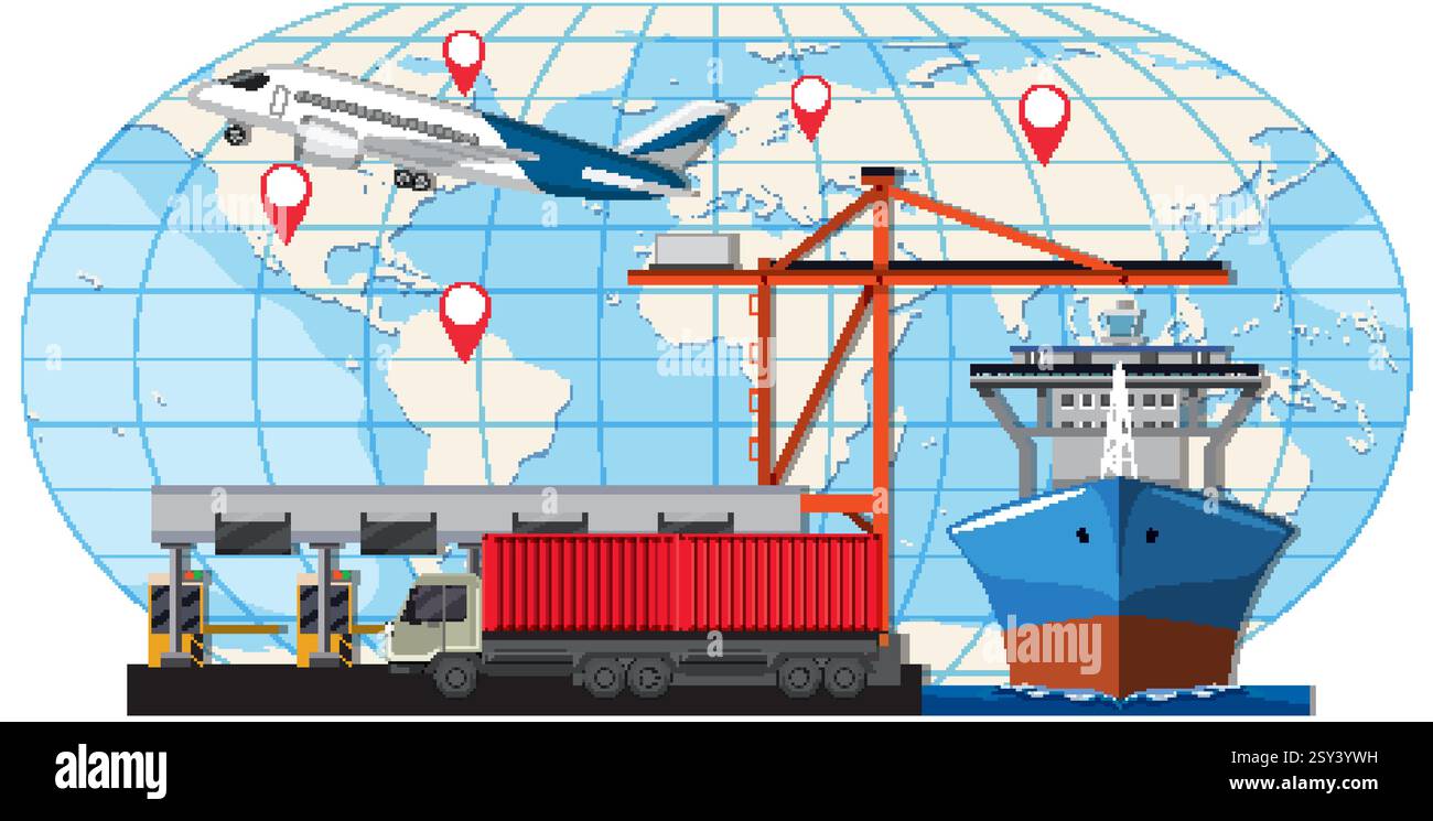 Illustration of international shipping and logistics operations Stock ...