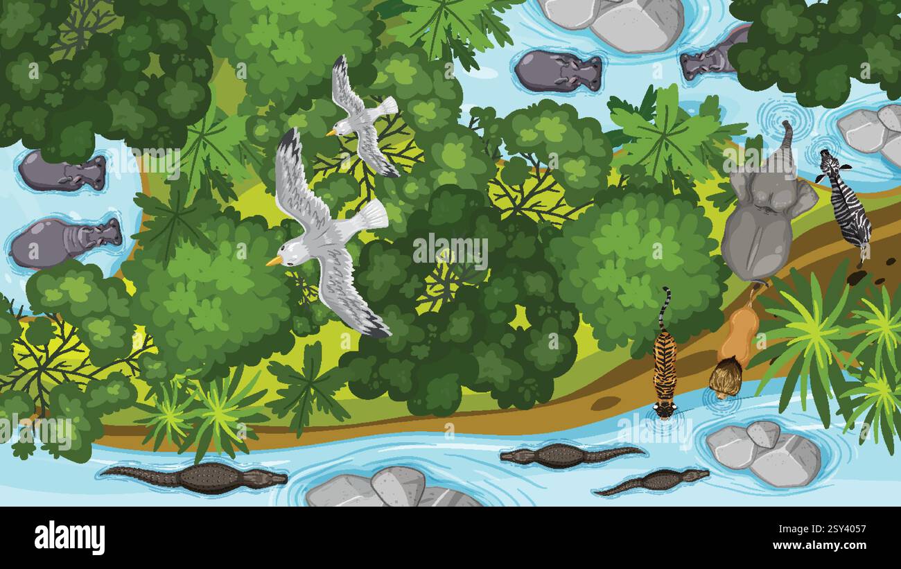 Landscape river rocks aerial view Stock Vector Images - Alamy