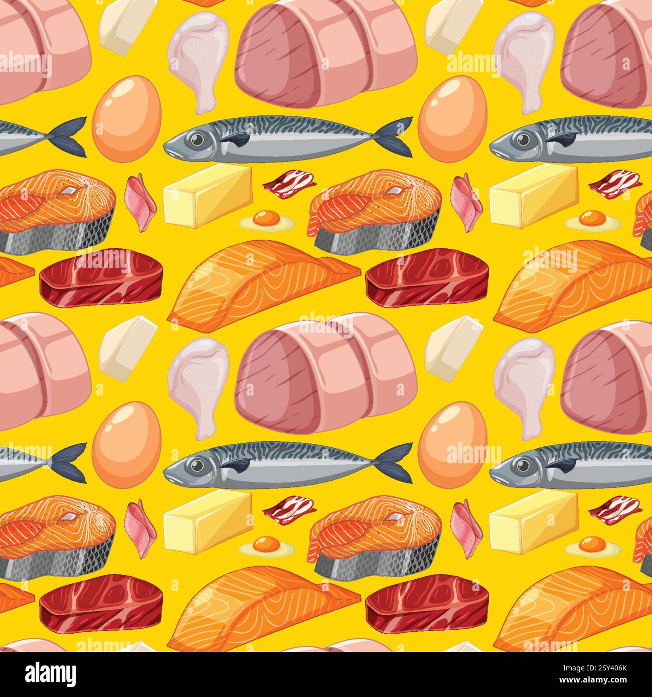 Colorful illustration of various meats and fish Stock Vector Image ...