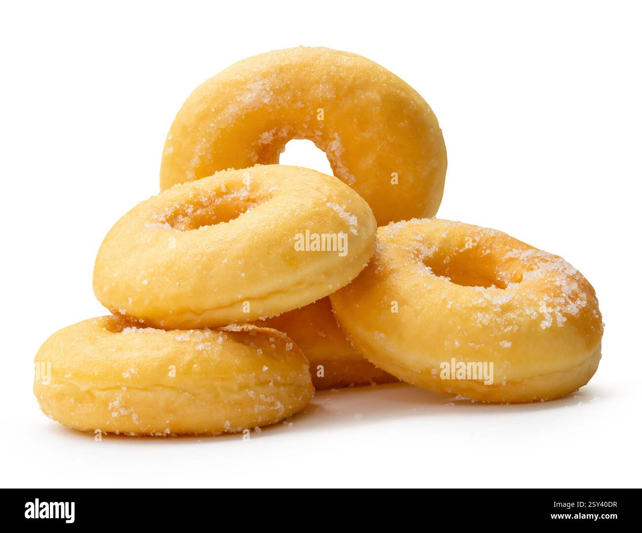 Side view of brown sugar glazed cinnamon donuts in stack is isolated on ...