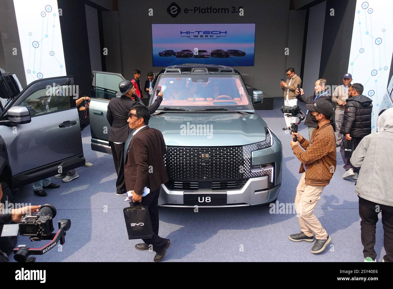 Kathmandu, Nepal.26th February 2025. BYD Yangwang U8 electric car is on display during the ...