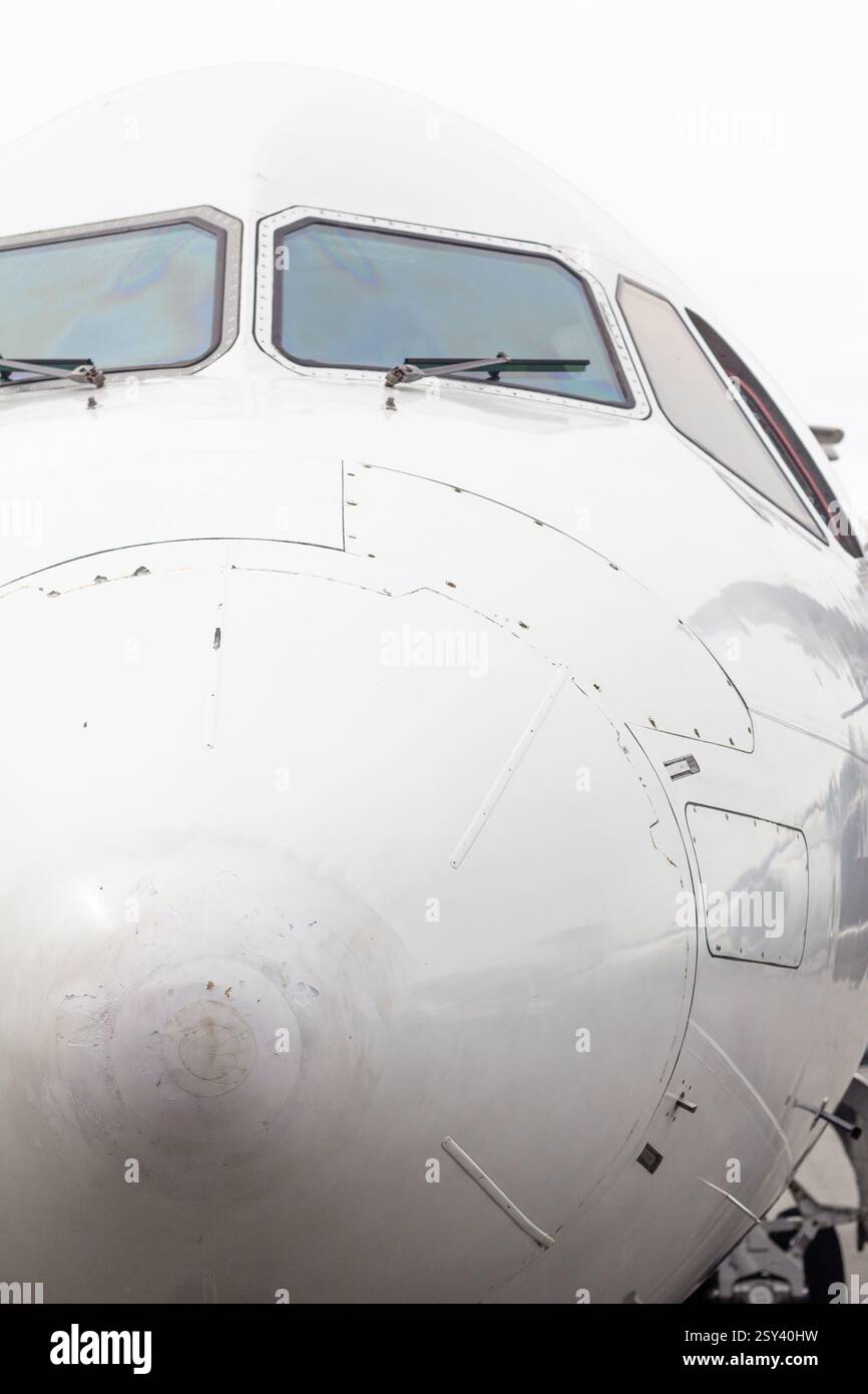 Exterior of a British Aerospace airplane head with cockpit section seen ...