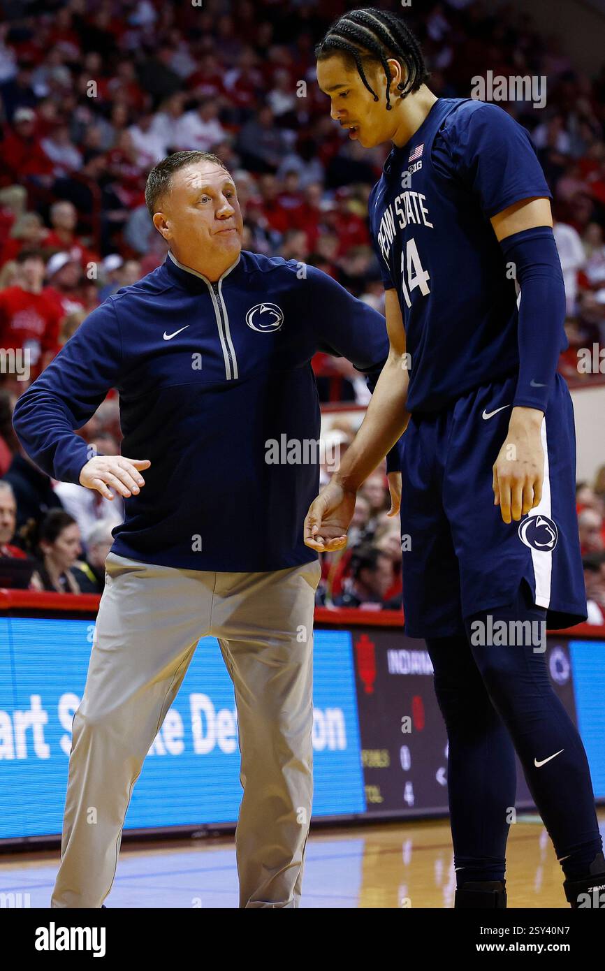 BLOOMINGTON IN - FEBRUARY 26: Penn State Nittany Lions head coach Mike Rhoades talks with Penn ...