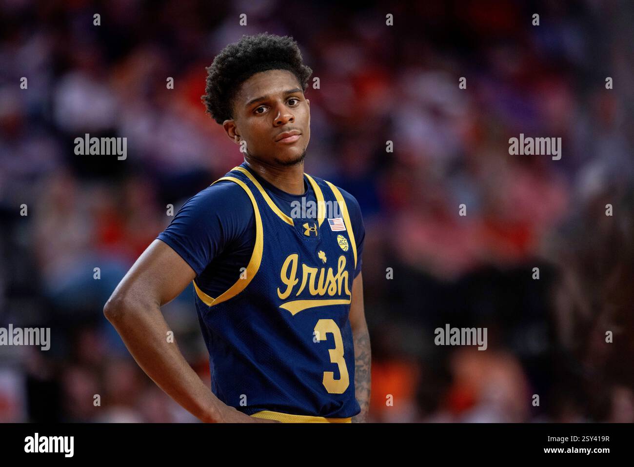 Notre Dame guard Markus Burton (3) looks back against Clemson during ...
