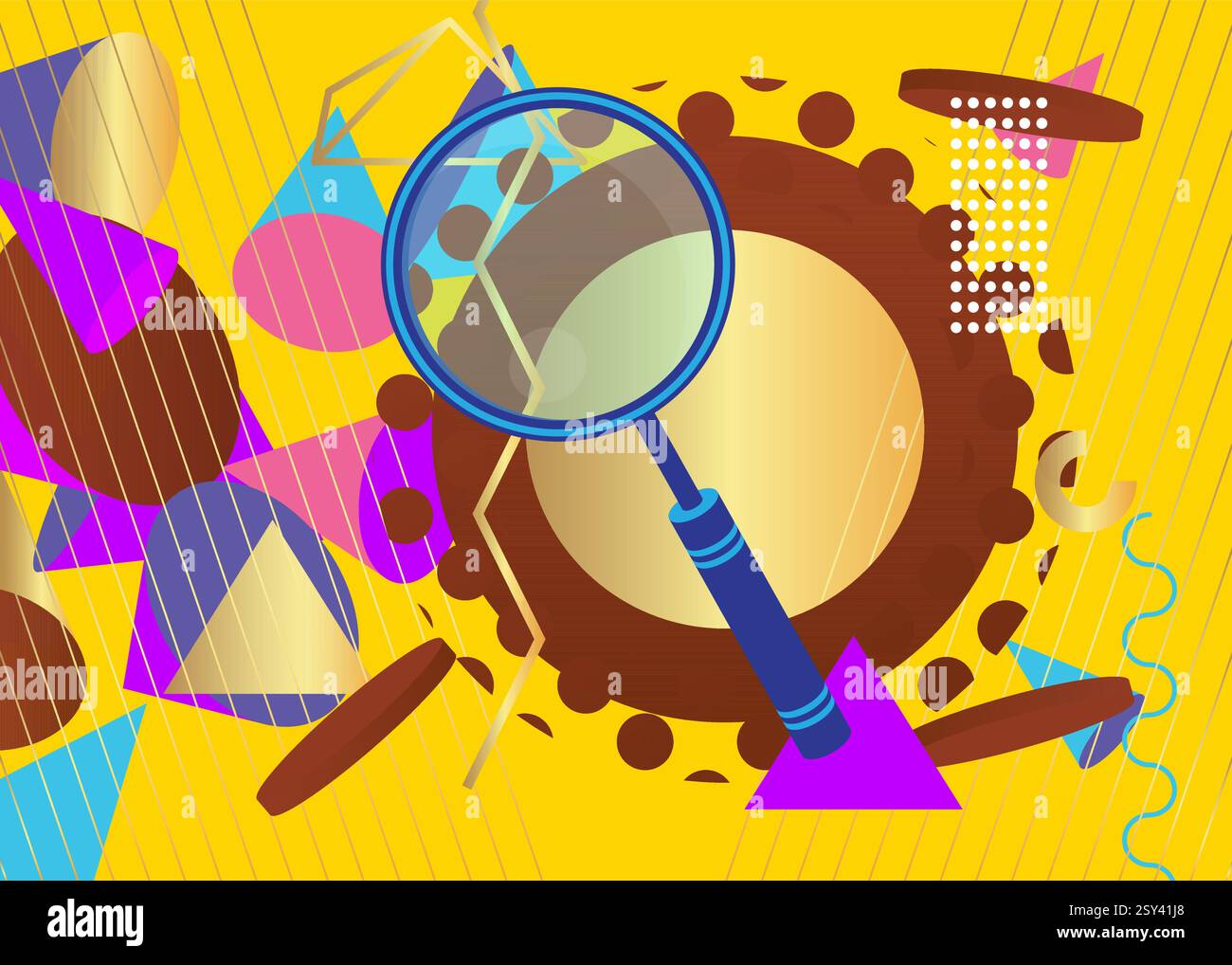 Magnifying Glass geometrical graphic retro theme background. Minimal ...