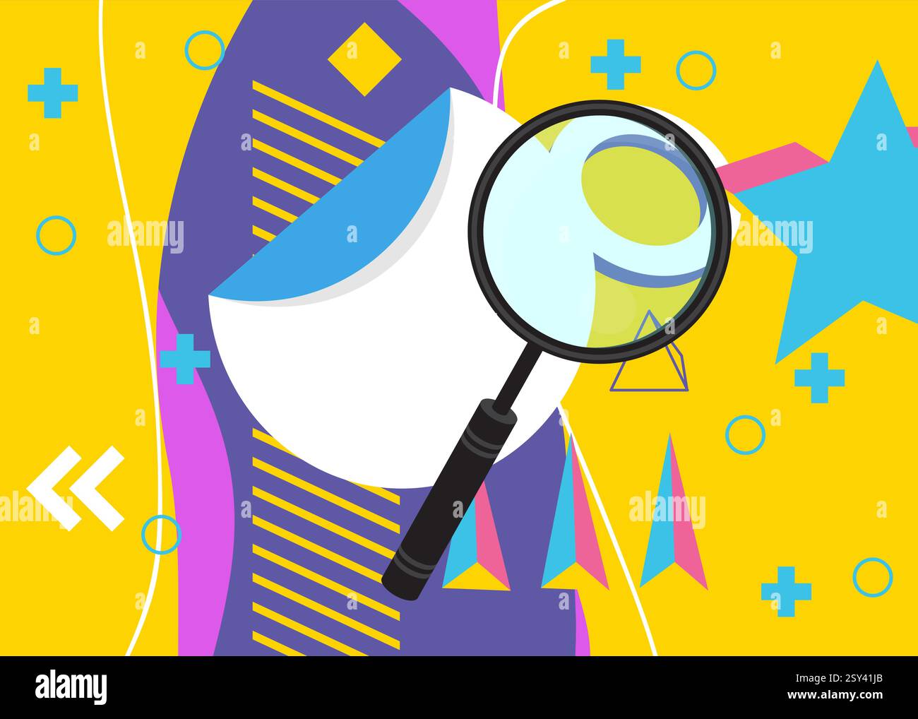 Magnifying Glass geometrical graphic retro theme background. Minimal ...
