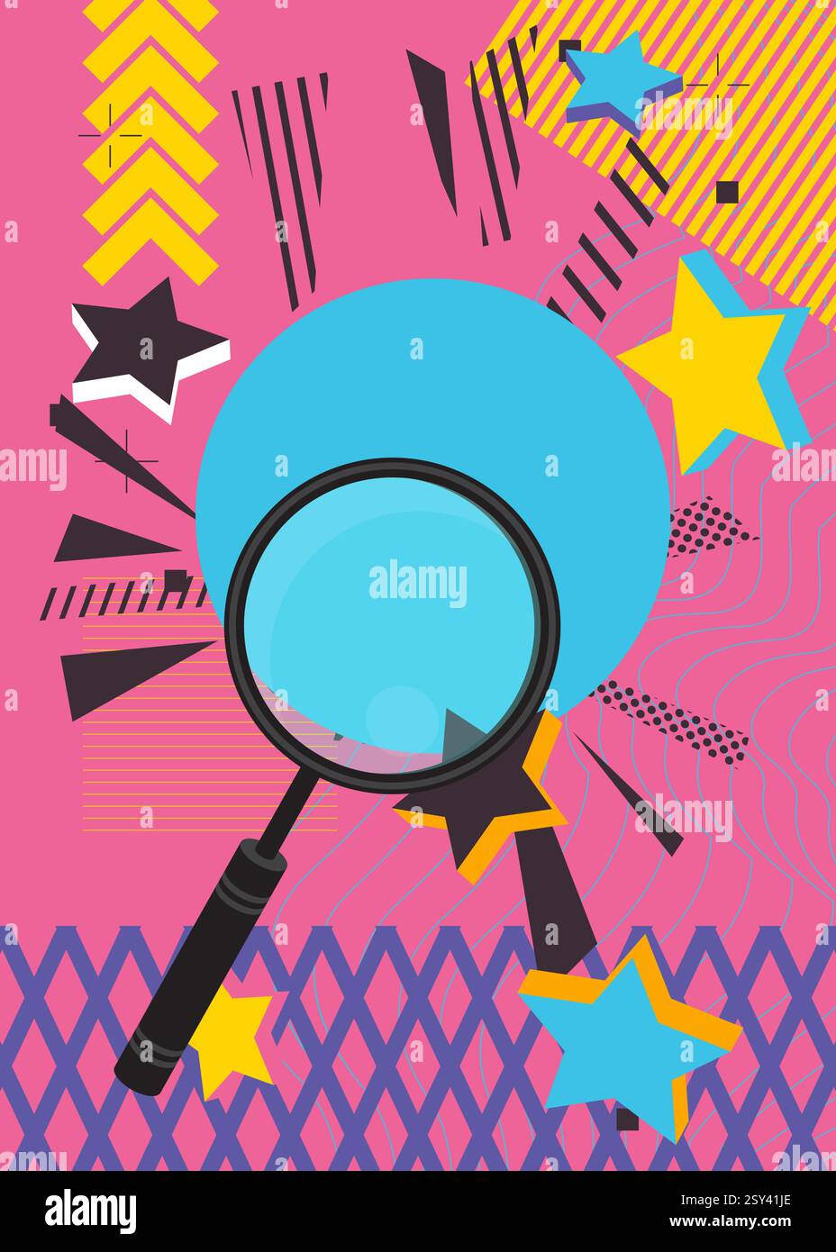 Magnifying Glass geometrical graphic retro theme background. Minimal ...