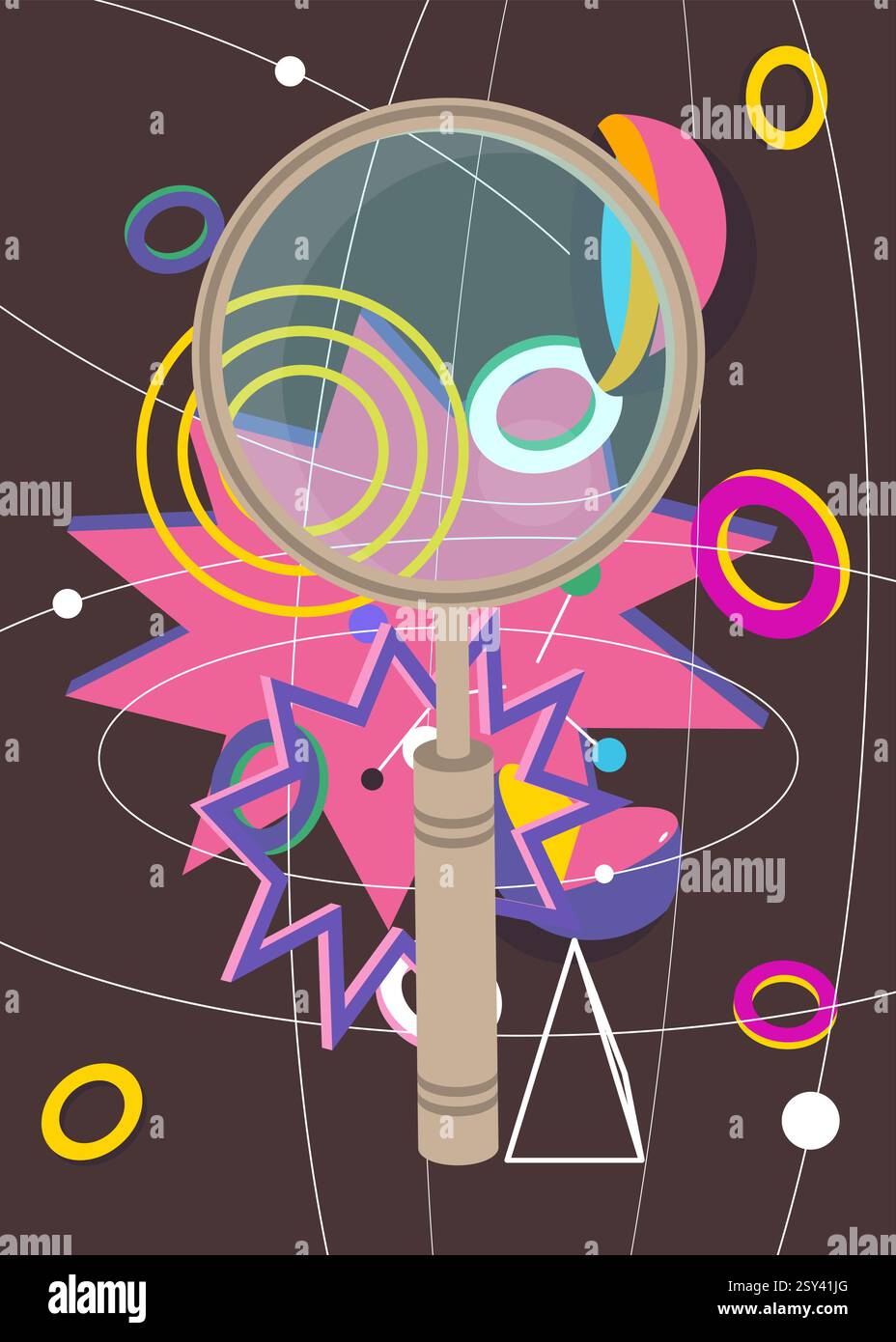 Magnifying Glass geometrical graphic retro theme background. Minimal ...