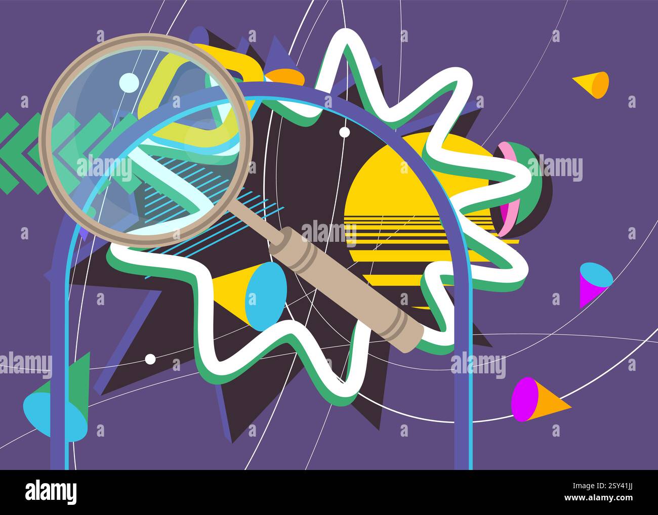 Magnifying Glass geometrical graphic retro theme background. Minimal ...