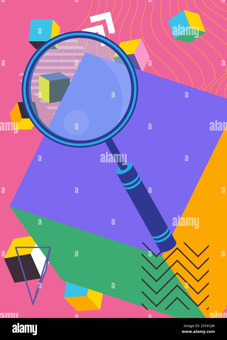 Magnifying Glass geometrical graphic retro theme background. Minimal ...