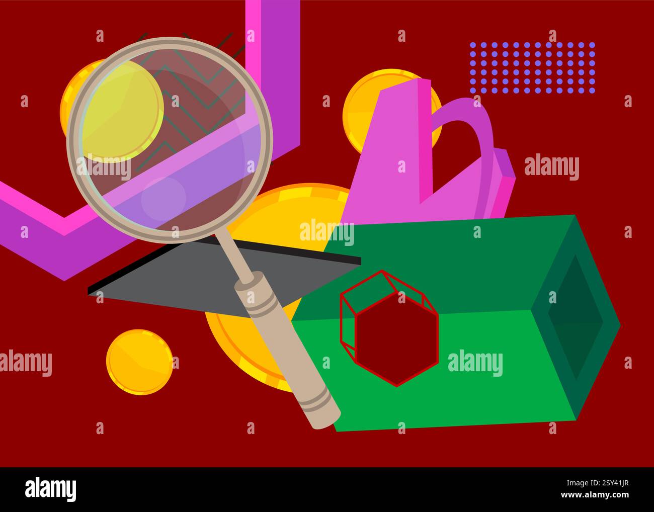 Magnifying Glass geometrical graphic retro theme background. Minimal ...