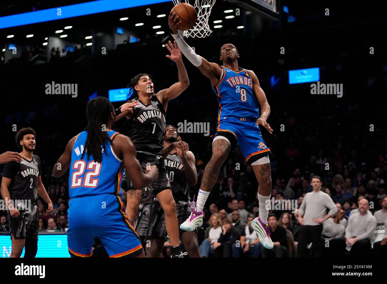 Oklahoma City Thunder's Jalen Williams (8) drives past Brooklyn Nets ...