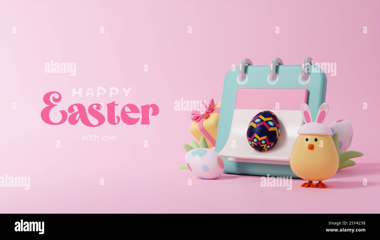 Happy Easter Calendar with Colorful Eggs 3D render illustration Stock ...