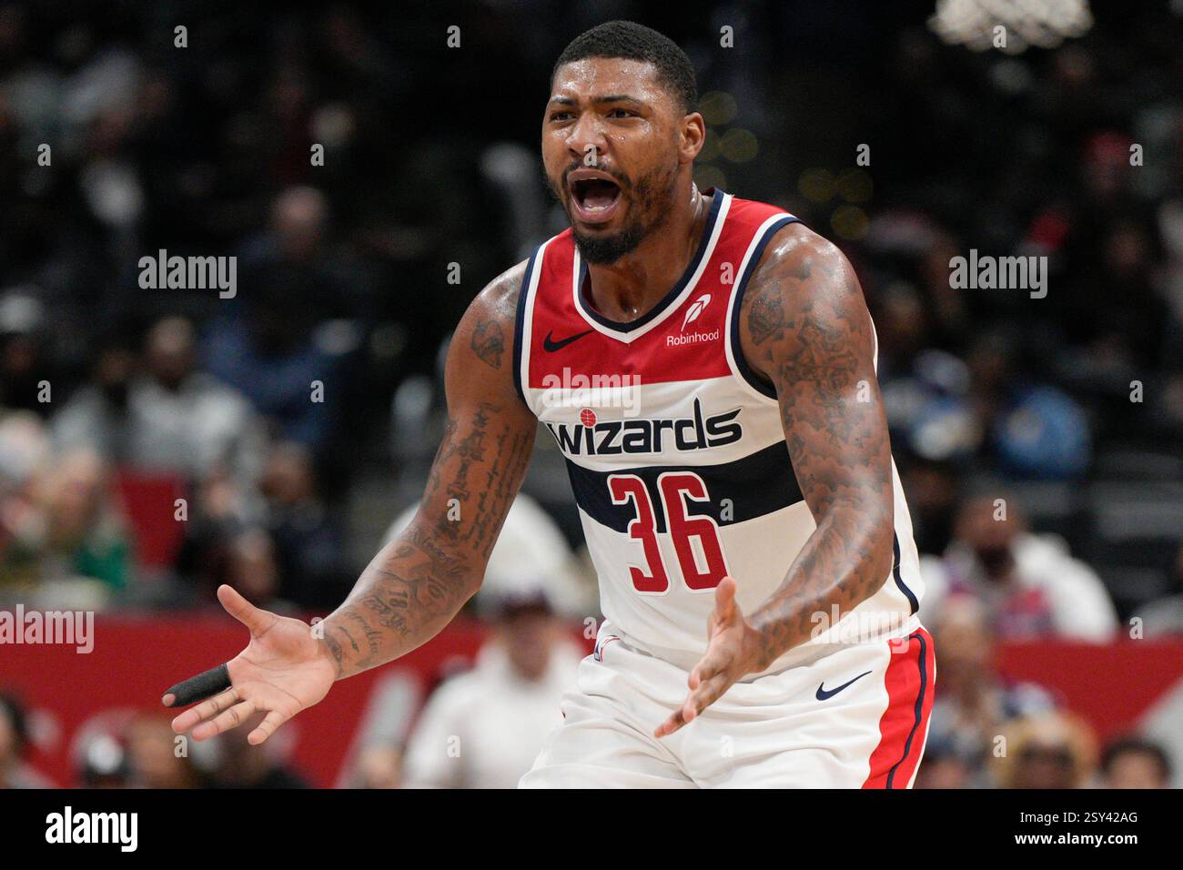 Washington Wizards guard Marcus Smart reacts after getting a technical ...
