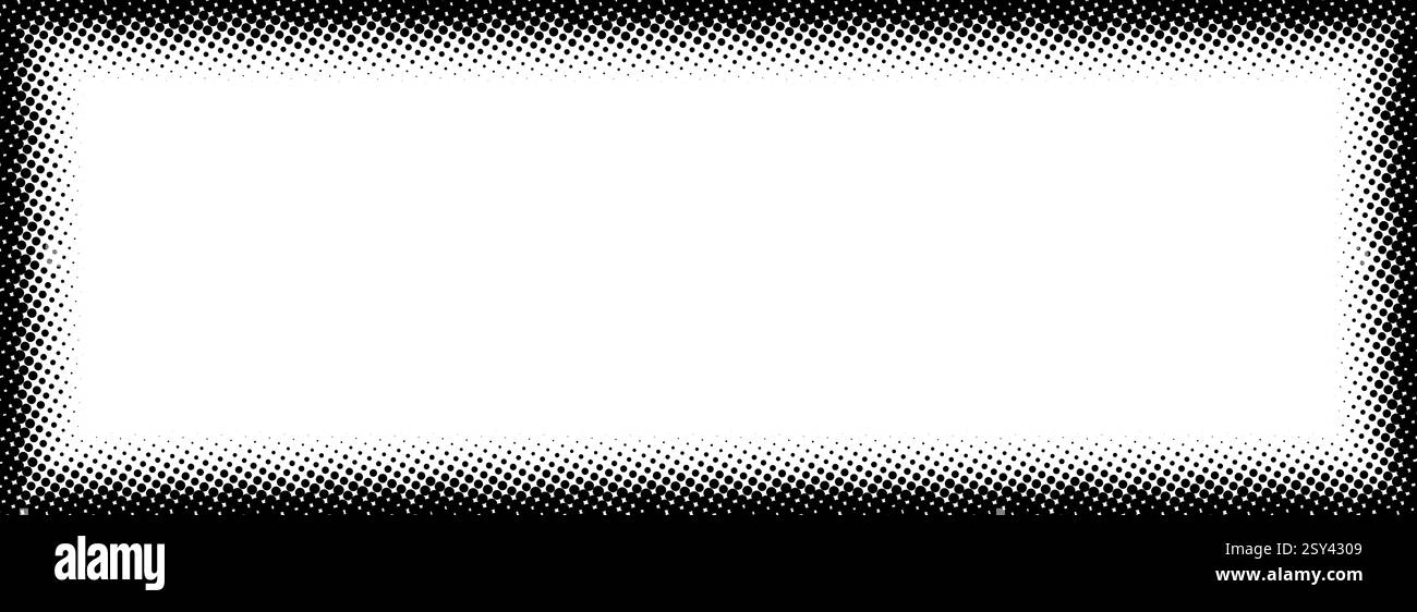 Halftone rectangle grain frame. Black comic dotted border. Pop art ...
