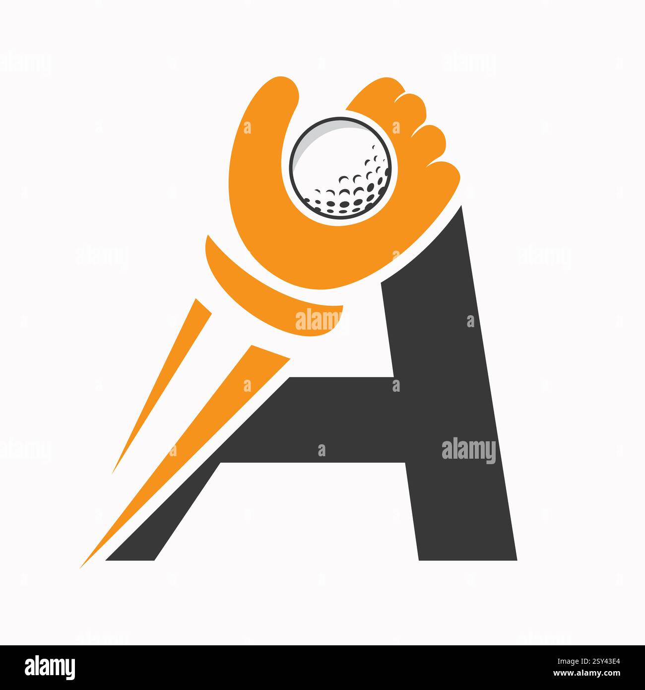 Initial Golf Logo On Letter A Concept With Hand And Golf Ball Symbol ...