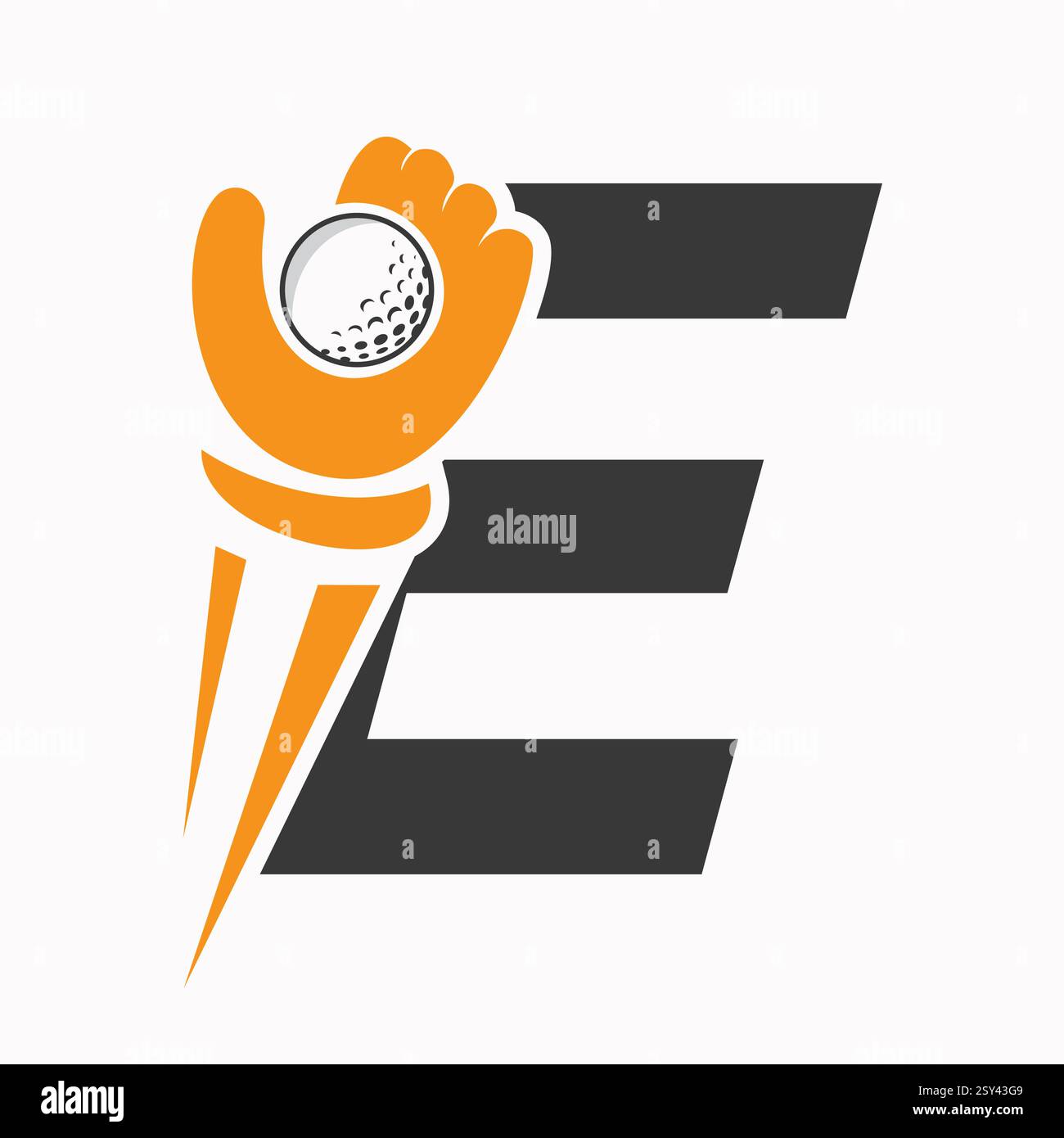 Initial Golf Logo On Letter E Concept With Hand And Golf Ball Symbol ...