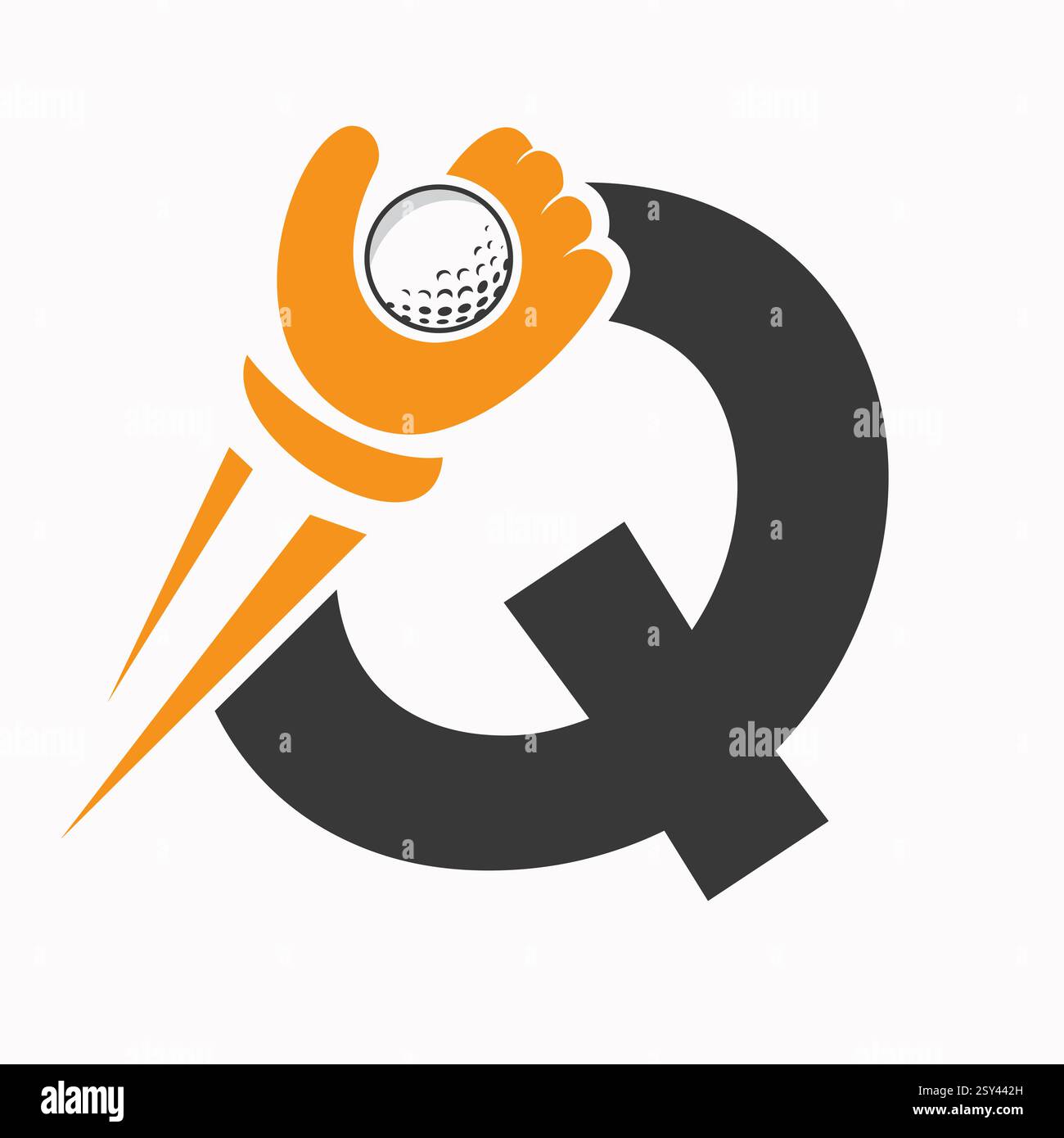Initial Golf Logo On Letter Q Concept With Hand And Golf Ball Symbol ...