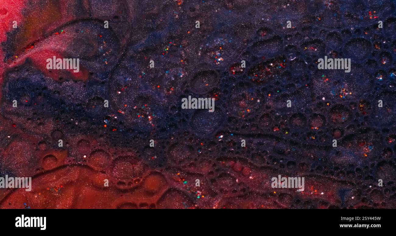 Oil pigment. Bubble paint. Gray violet red art emulsion mix flow ...