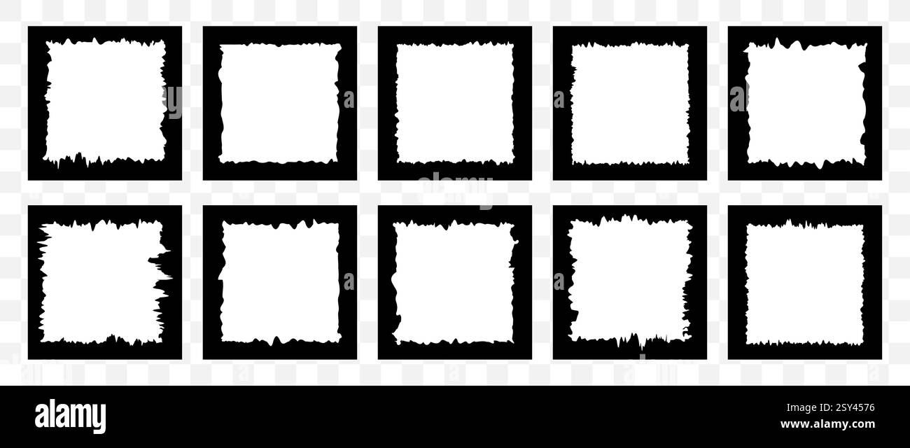 Set of Jagged Square shapes. Black grunge frames. Textured abstract ...