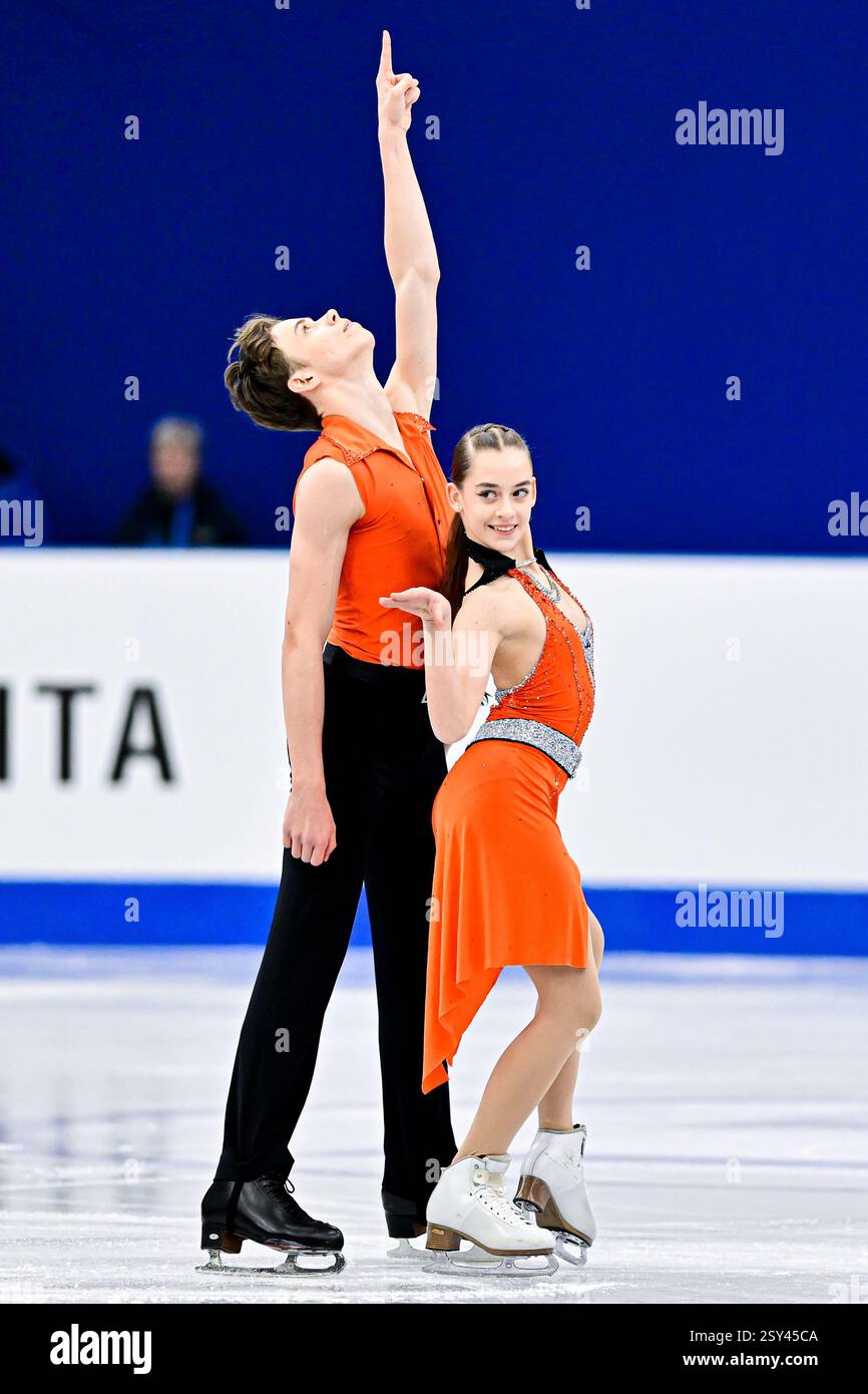 Aneta VACLAVIKOVA & Ivan MOROZOV (SVK), during Junior Ice Dance Rhythm Dance, at the ISU World ...