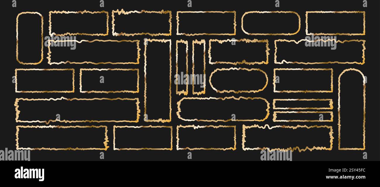 Jagged Rectangle shapes. Set of outline golden grunge geometric frames ...