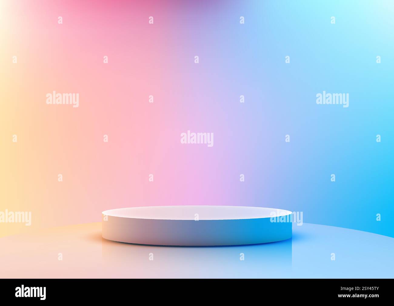 modern 3d white round platform on a reflective surface set against a ...