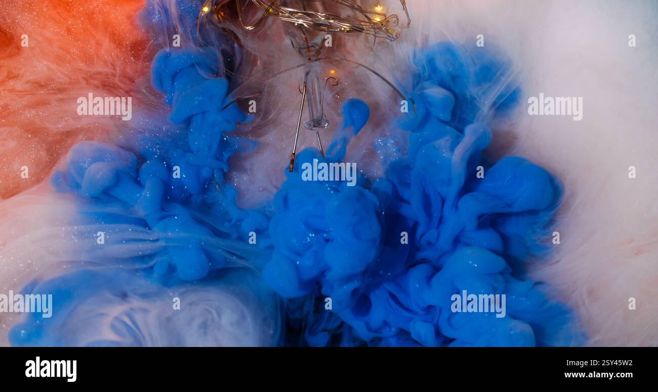 Smoke burst. Paint dissolving. Clash bright color streams on abstract ...