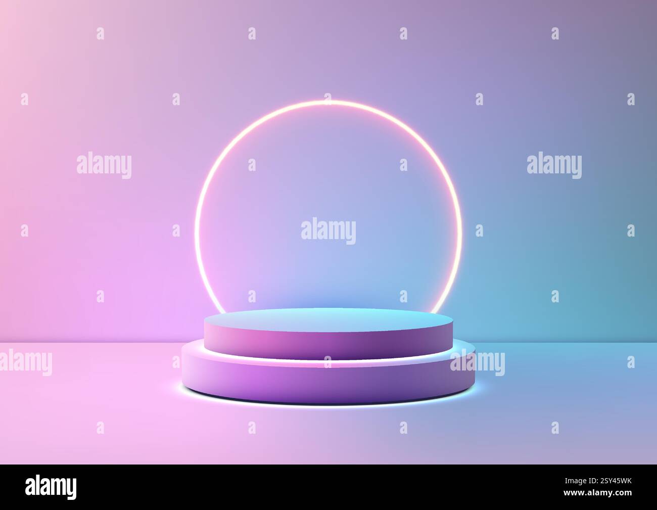 3D modern cylindrical podium in soft pastel colors, featuring a neon ...