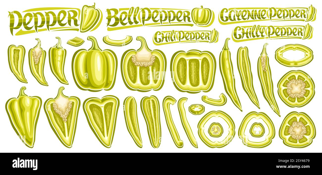 Vector White Pepper Set, lot collection of cut out outline ...