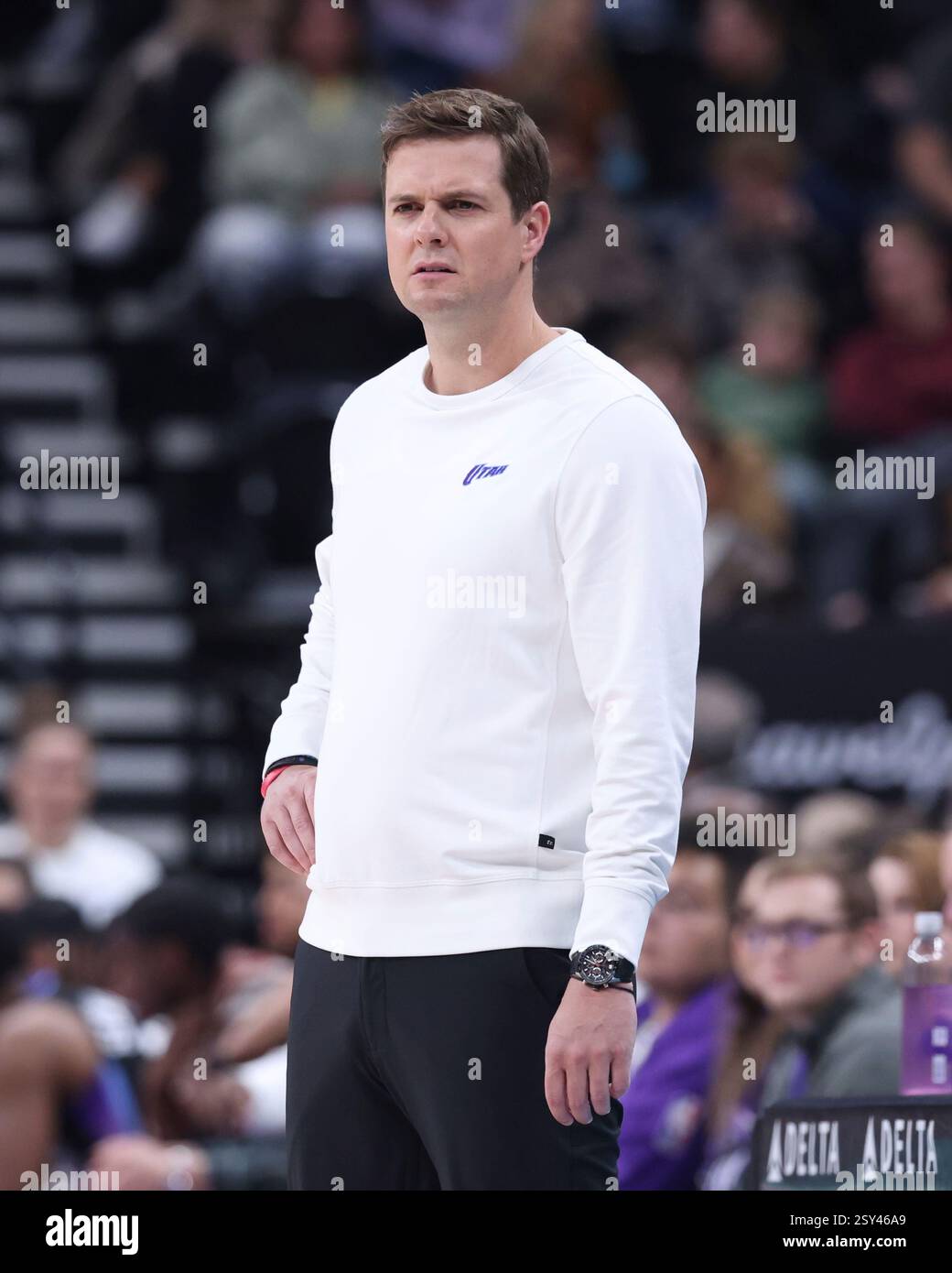 Utah Jazz head coach Will Hardy looks on during the first half of an ...