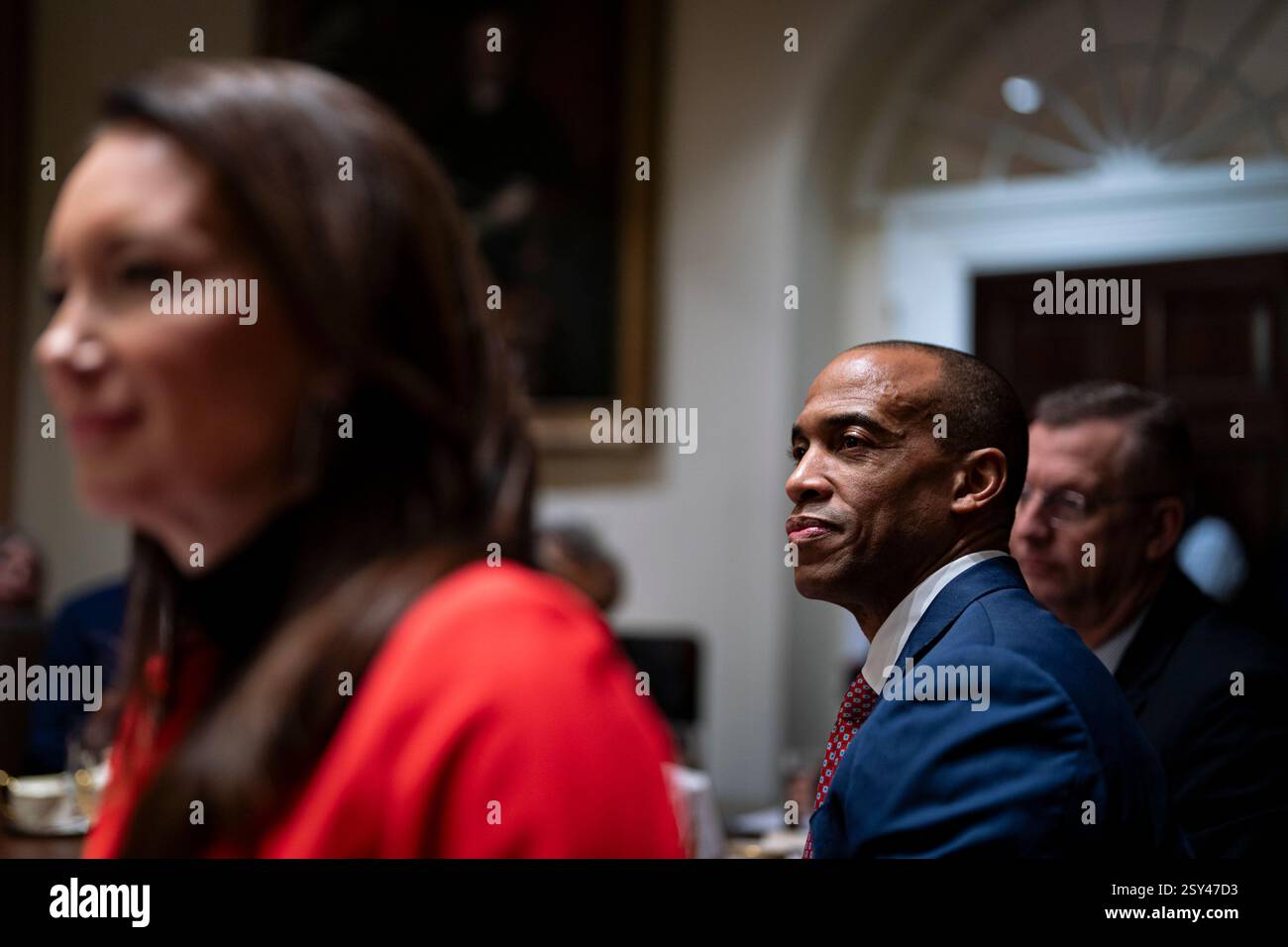 Brooke Rollins, US agriculture secretary, from left, Eric Scott Turner ...